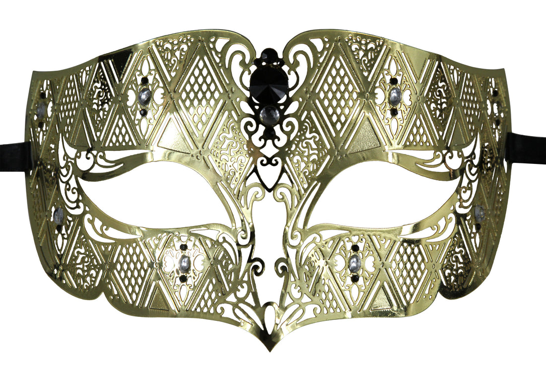 GOLD Series Diamond Design Laser Cut Venetian - Men's Masquerade Mask ...